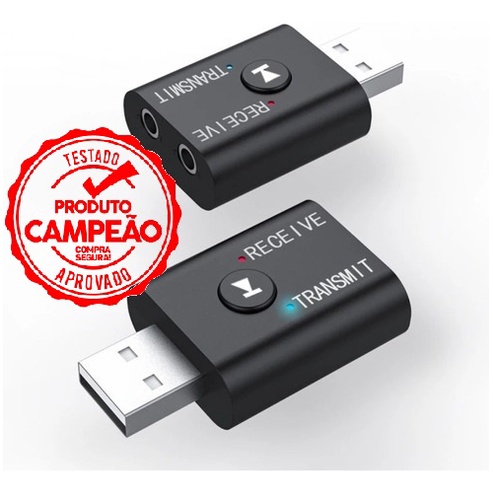 Transmissor e Receptor de áudio Bluetooth 5.0 2 em 1 USB inteligente ...