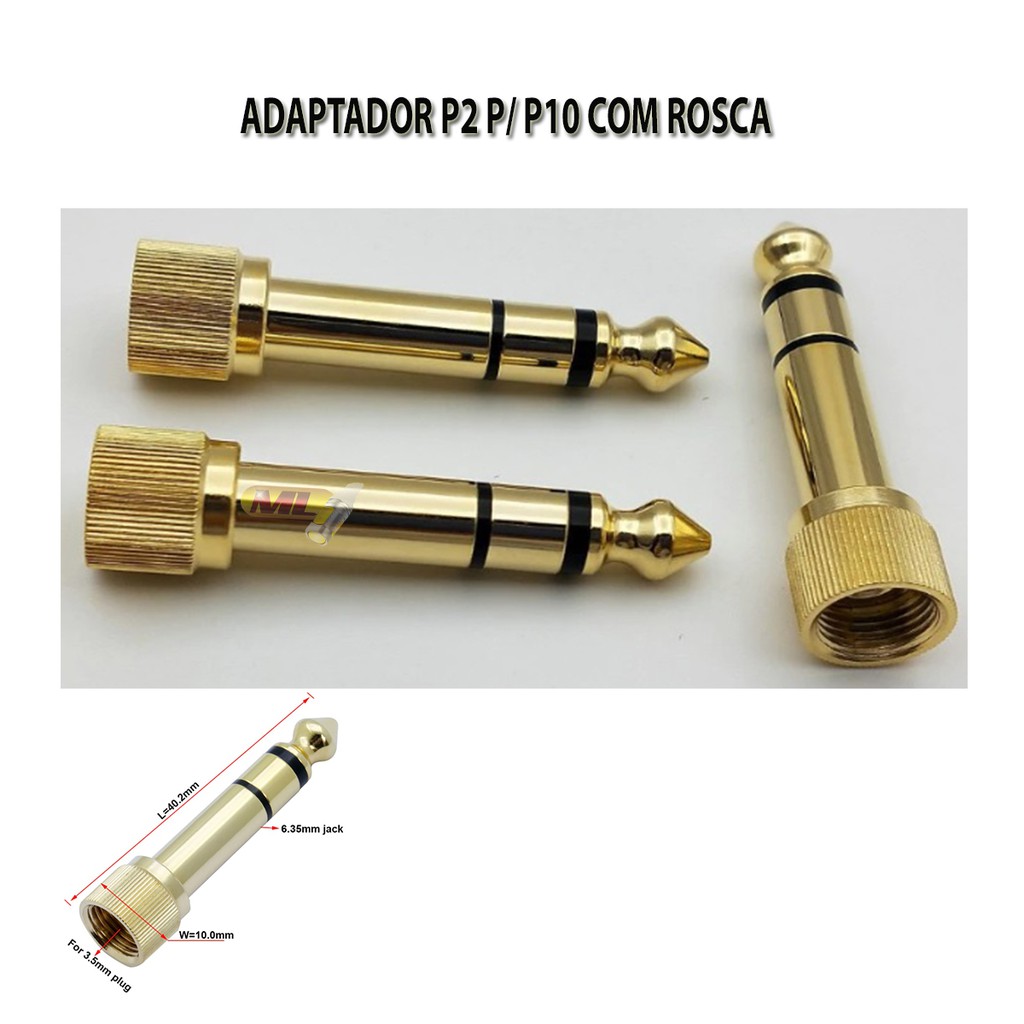 Adaptador P2 x P10 Estéreo com Rosca Gold para Fones de Ouvido Superlux ...