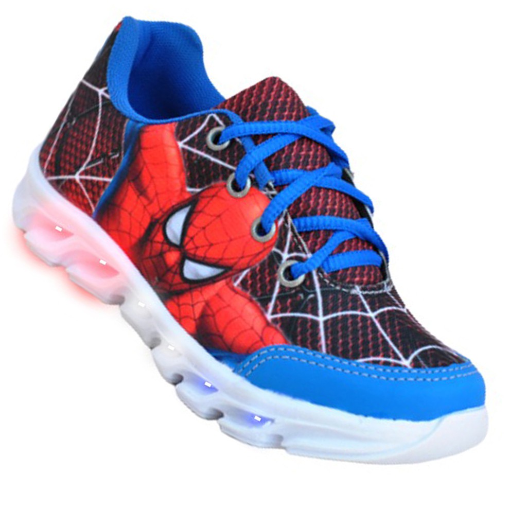 Tenis Masculino Infantil De Led Meninos Homem Aranha Azul Barato Macio ...