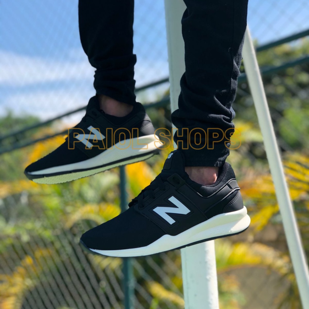 Tenis N.B 247 Masculino Preto/Branco - Escorrega o Preço