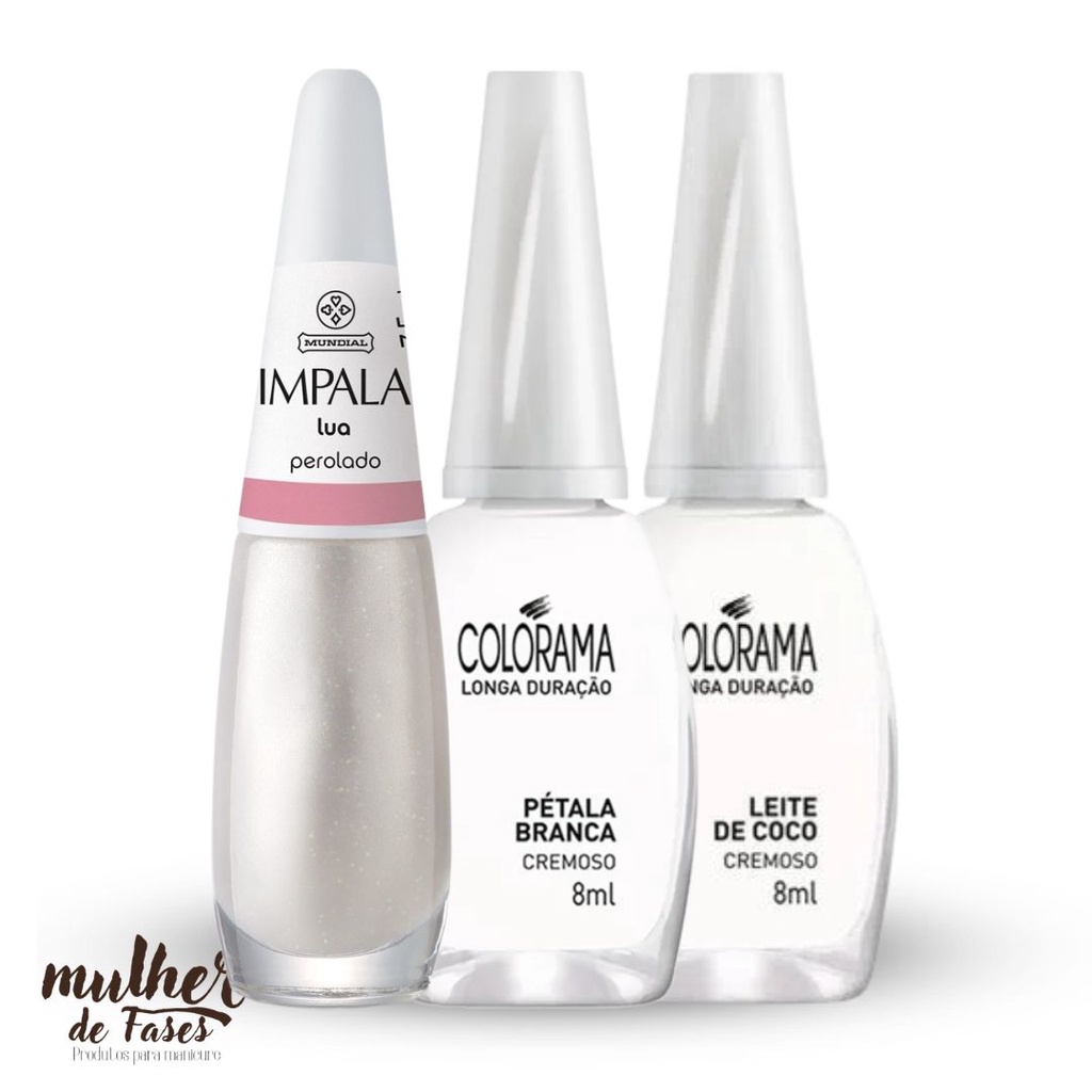 Kit Francesinha 3 esmalte (colorama - Petala Branca, Leite de Coco) e (impala - Lua ) | Shopee ...