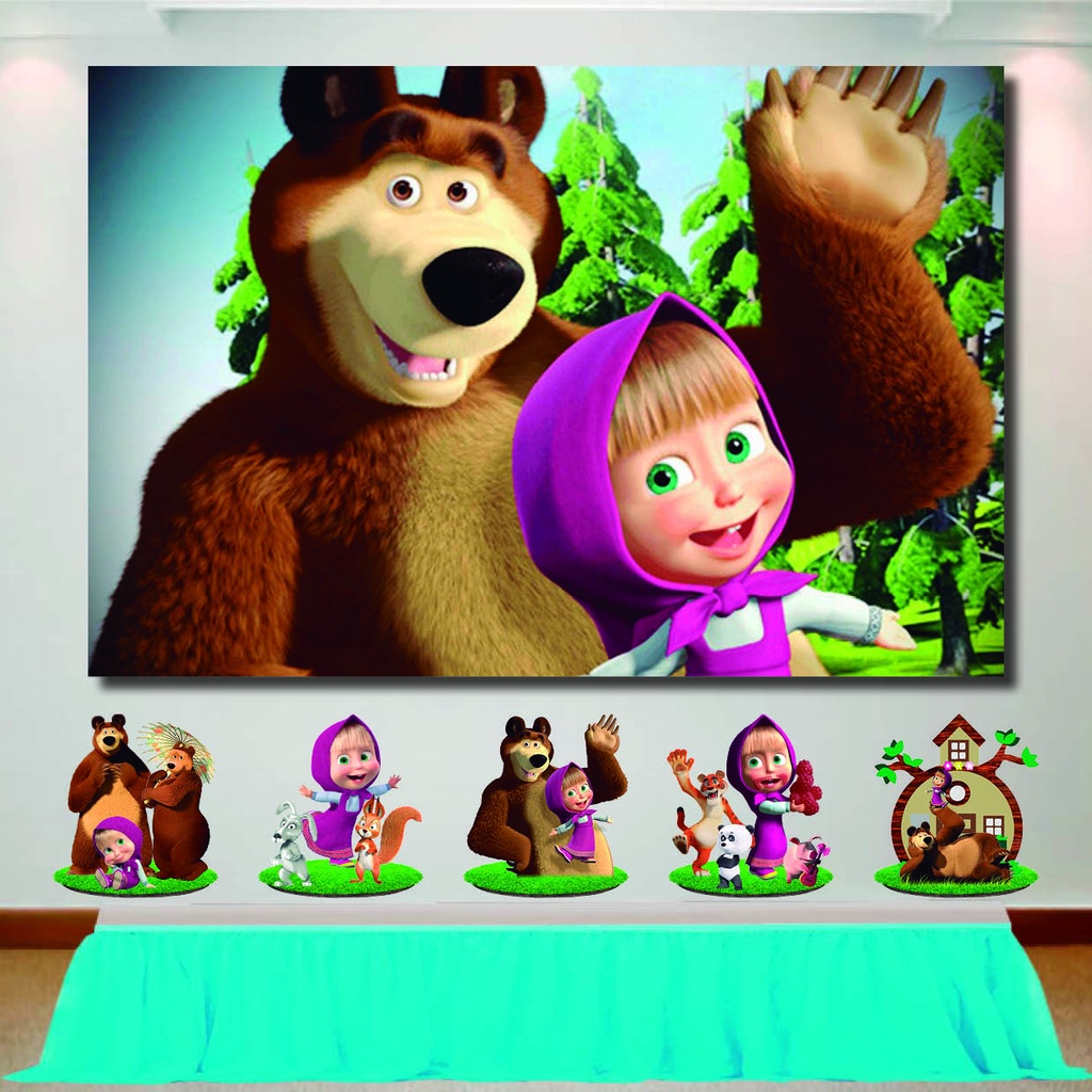 Kit Masha eo Urso Painel de Festa Infantil e Display de Mesa | Shopee Brasil