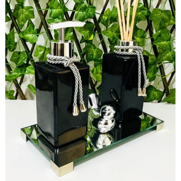 Kit Lavabo Luxo Square Preto Retangular Com Bandeja Espelhada | Shopee ...