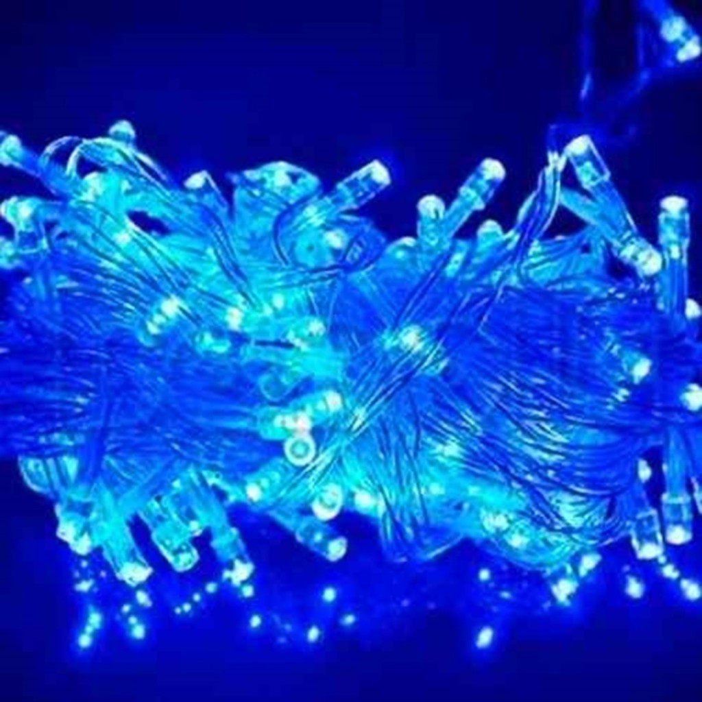 Pisca Pisca Cordão 100 LEDs Azul Fio Transparente 8 Funções Natal 127v ...