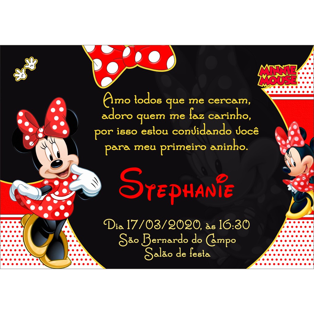 50 Convites Aniversário Minnie Vermelha Personalizado | Shopee Brasil