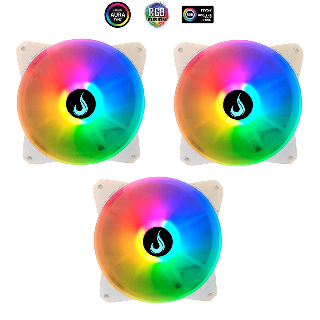 Kit 3x Fans Rise Mode 120mm Rgb Placa Mãe 4pin 12v Branco | Shopee Brasil