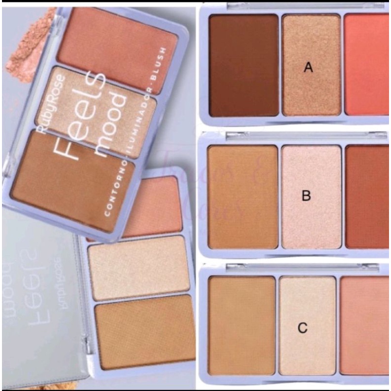 Paleta Trio Contorno Iluminador Blush Feels Mood - Ruby Rose | Shopee Brasil