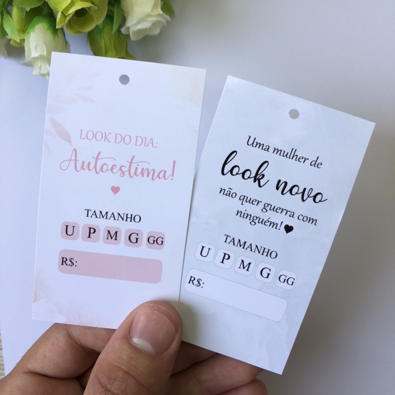 50 etiquetas para roupas 9x5 com frases | Tag para roupas | Rosa ou ...