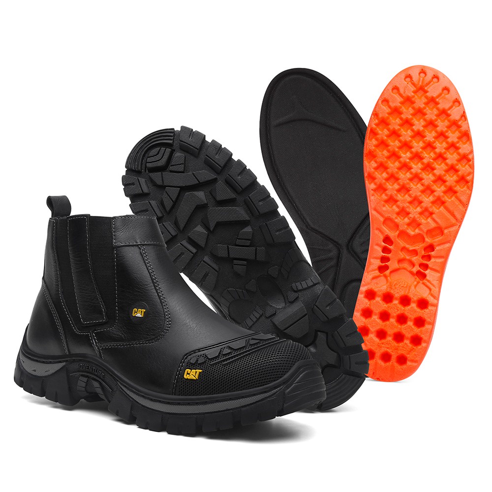Bota Cat Caterpillar Coturno Botina Conforto Sola em Gel Preto Macia ...