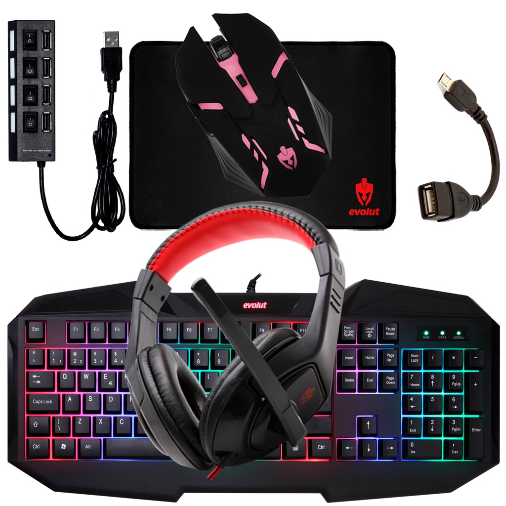 KIT GAMER MOBILADOR COMPLETO COM MOUSE, TECLADO, HUB USB, ADAPTADOR OTG ...