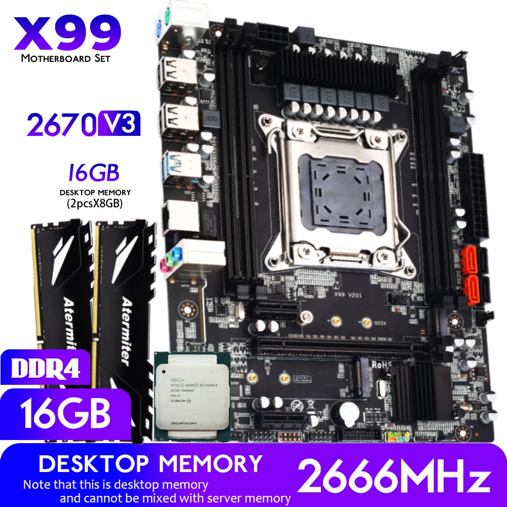 Atermiter X99 D4 DDR4 Conjunto De Placa-Mãe Com Xeon E5 2670 V3 LGA2011 ... Atermiter X99 D4 DDR4 Conjunto De Placa-Mãe Com Xeon E5 2670 V3 LGA2011 ...