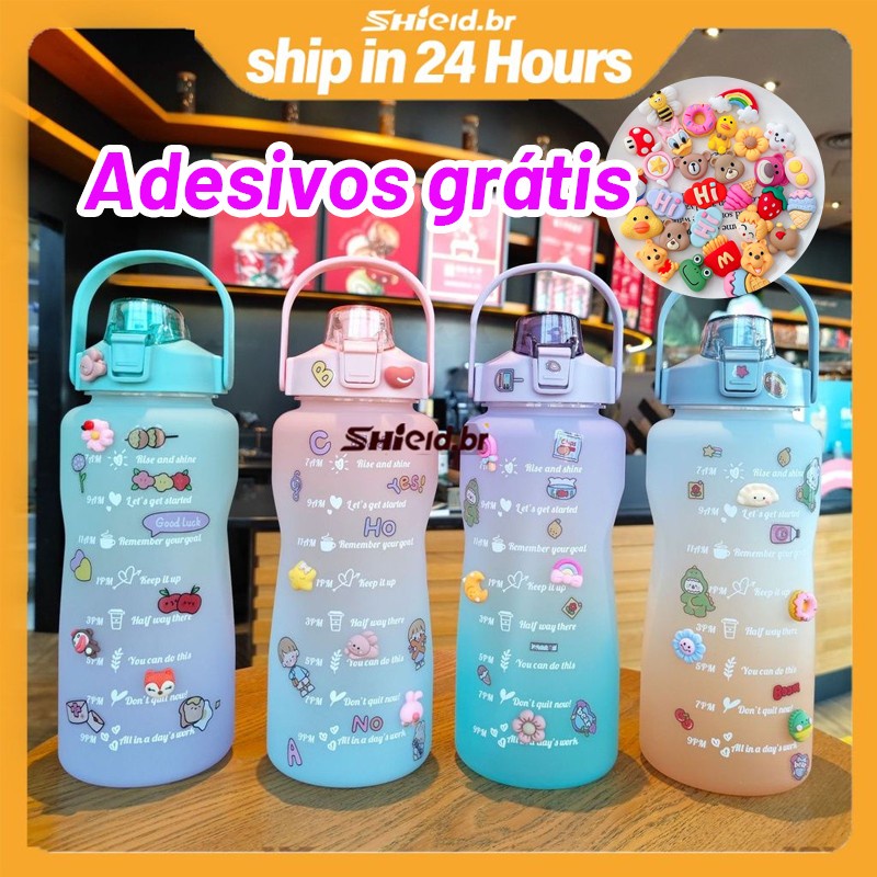 Garrafa de água academia com canudo portátil 2 Litros /2000ml/2L/1litros/780ml/600ml Grande ...