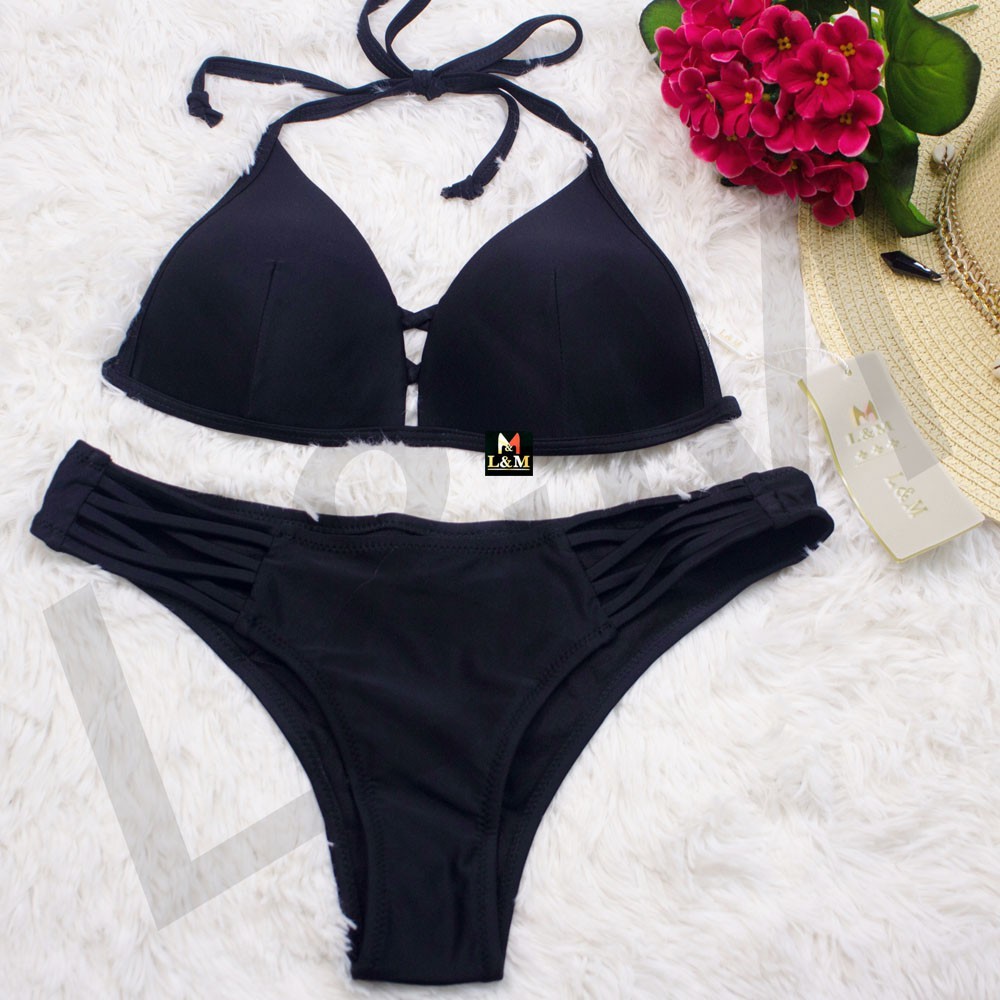 Biquini Moda Praia Feminina Conjunto de Biquini Liso com Decote ...