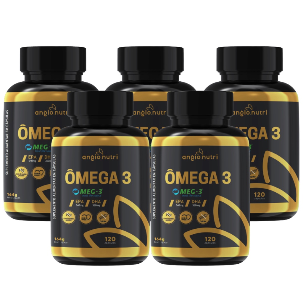 KIT COM 5 ÔMEGA 3 SELO MEG 3 120 CÁPSULAS ANGIO NUTRI | Shopee Brasil