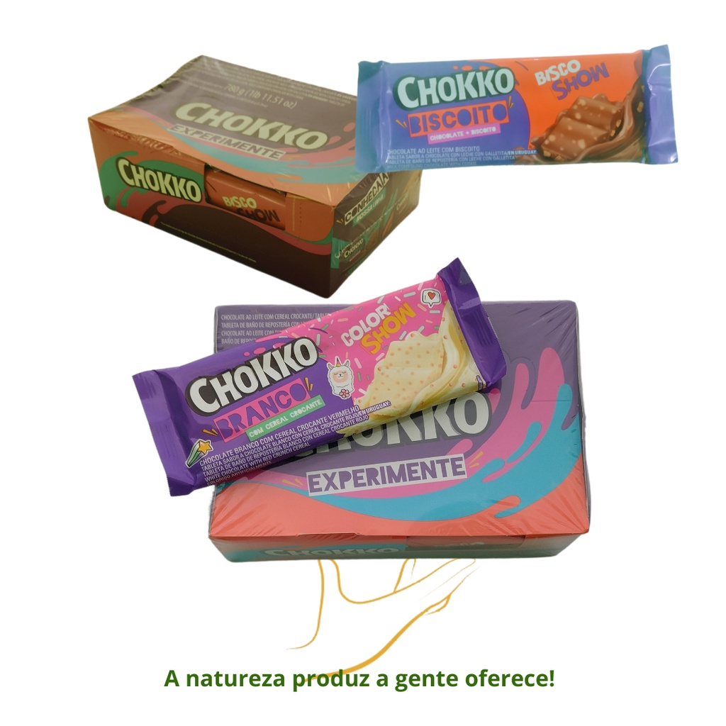 2 Caixas de chocolates chokko ao leite com cereal e branco com cereal ...