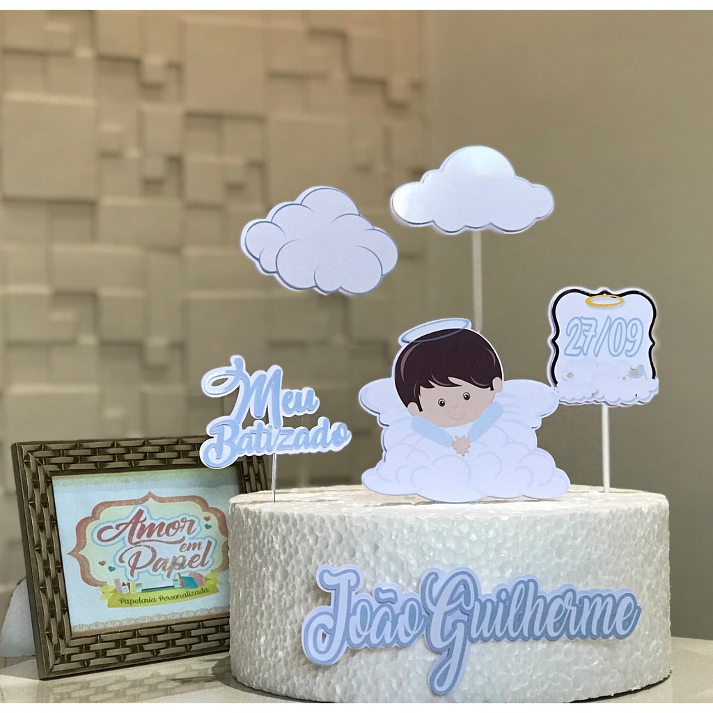 Topper Topo de Bolo Personalizado Tema Batismo, Impresso em Papel ...