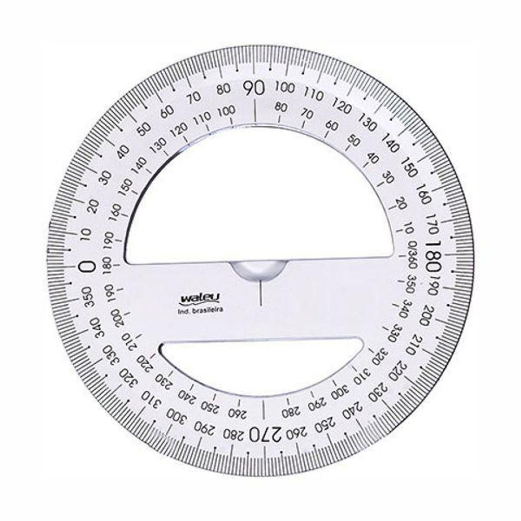 Transferidor Plástico 180/360 graus Chanfrado Waleu 1 Unidade | Shopee ...