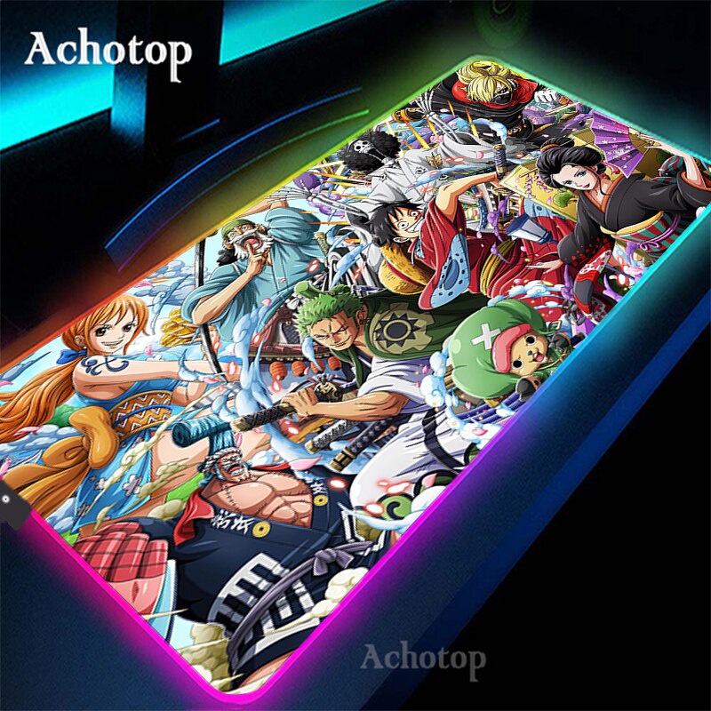 Mouse Pad Anime One Piece RGB Grande Para Jogos LED Iluminação mousepad ...