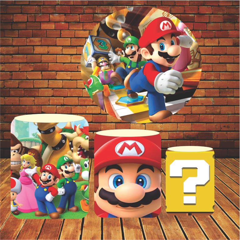 TRIO DE CAPAS DE CILINDROS MARIO BROS + PAINEL REDONDO 1,40 X 1,40 ...