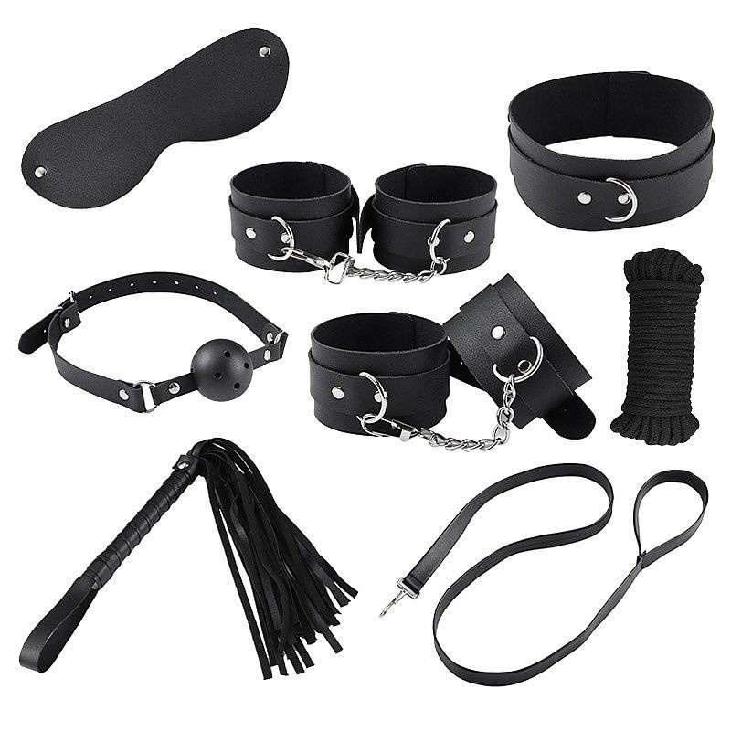 Bdsm Completo Couro Sintético Kit Bondage Sex Shop Produtos Adultos
