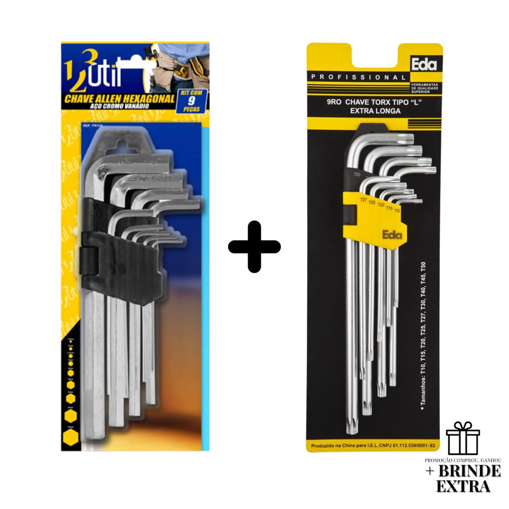 Jogo Kit Chave Tork Torque Torq T10 a T50 E Allen Alen 1,5 a 10mm Tipo ...