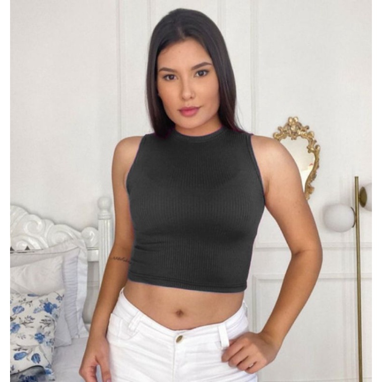 cropped feminino tecido canelado básico preto para o dia a dia usual ...