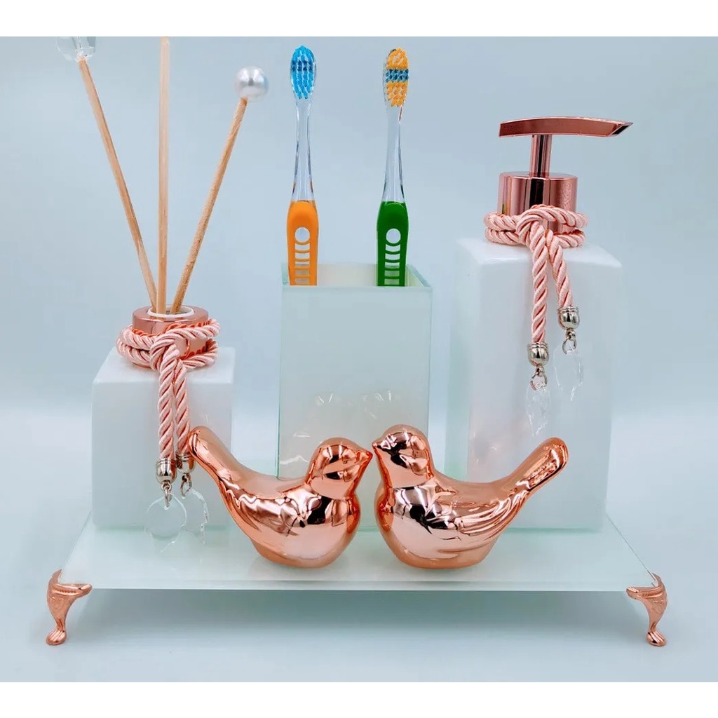 Kit Lavabo Luxo Square Branco Degrade com Porta Escova | Shopee Brasil