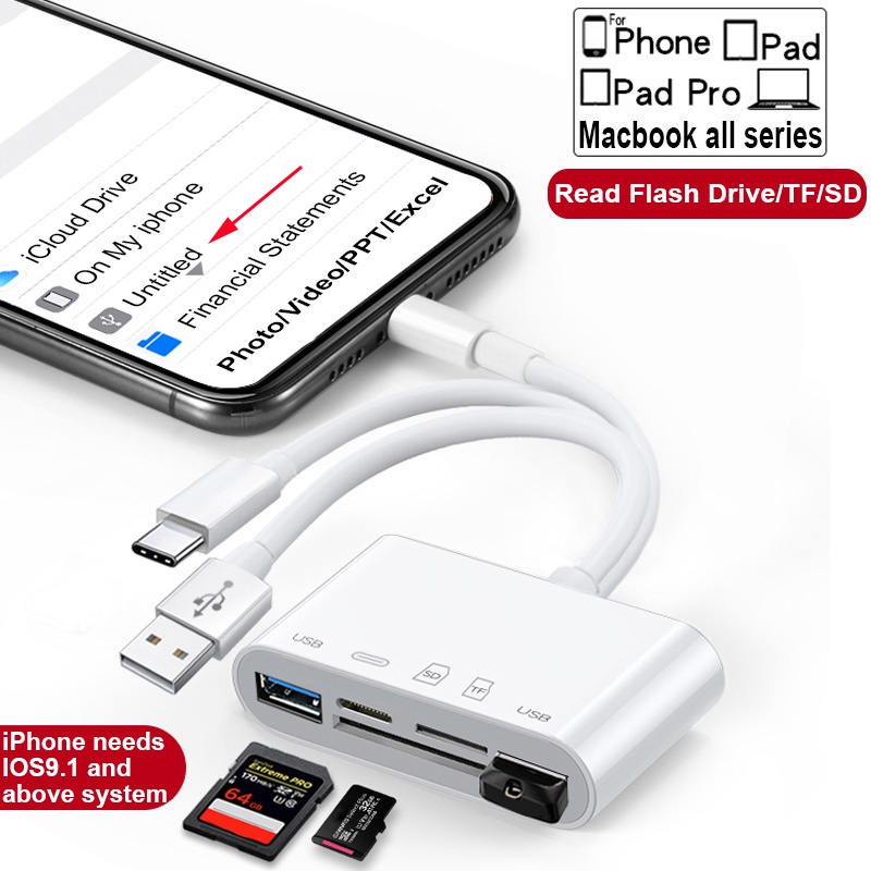 OTG USB Adaptador Multimemory Para Relâmpago Micro SD TF Leitor De ...