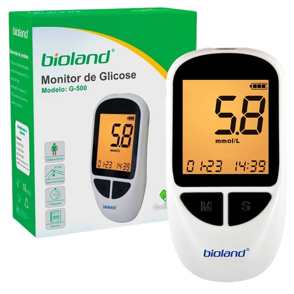 Aparelho Medir Glicose Glicemia Bioland G-500 - Com 25 tiras | Shopee ...