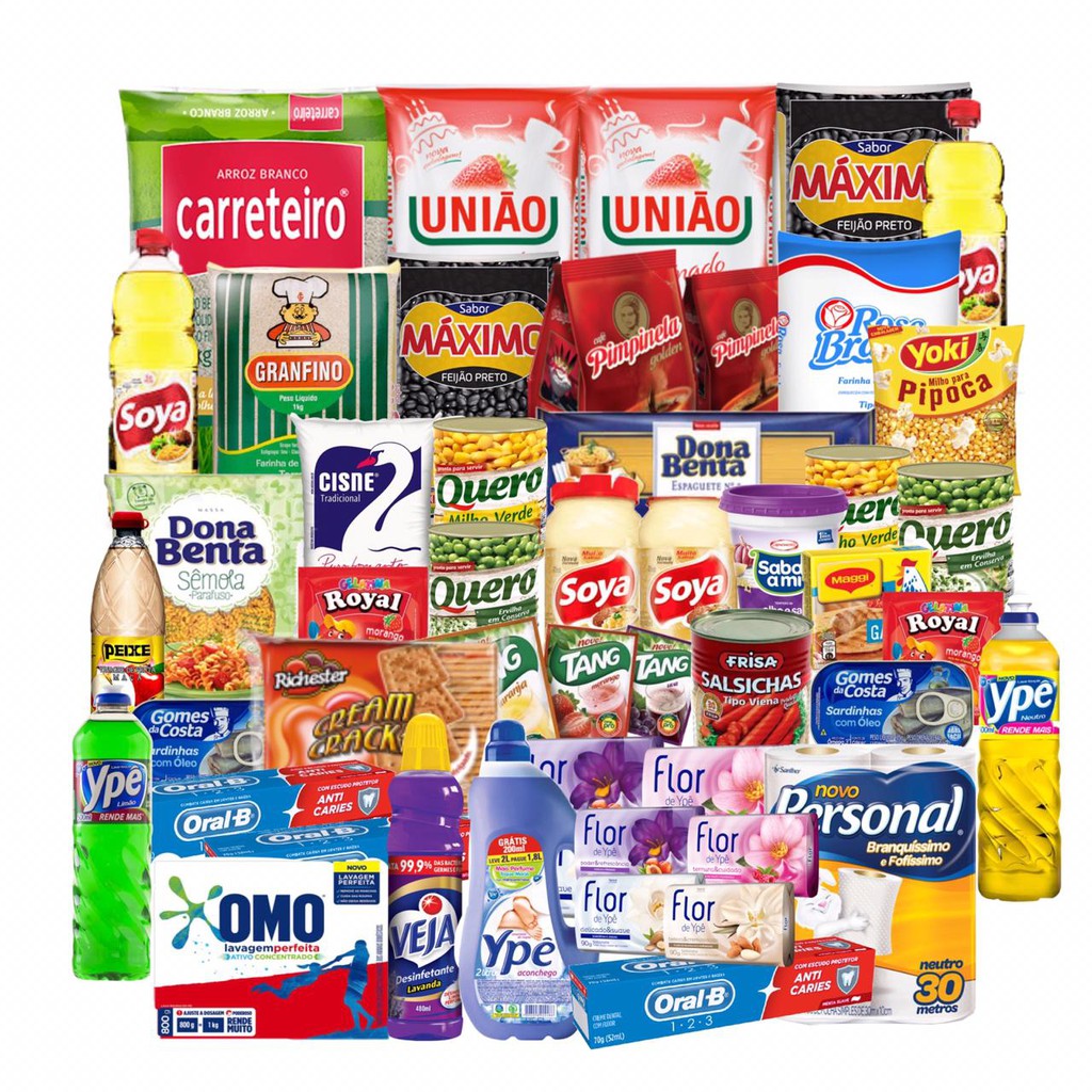 Cesta básica ouro, muito top Completa com produtos de limpeza e Higiene ...