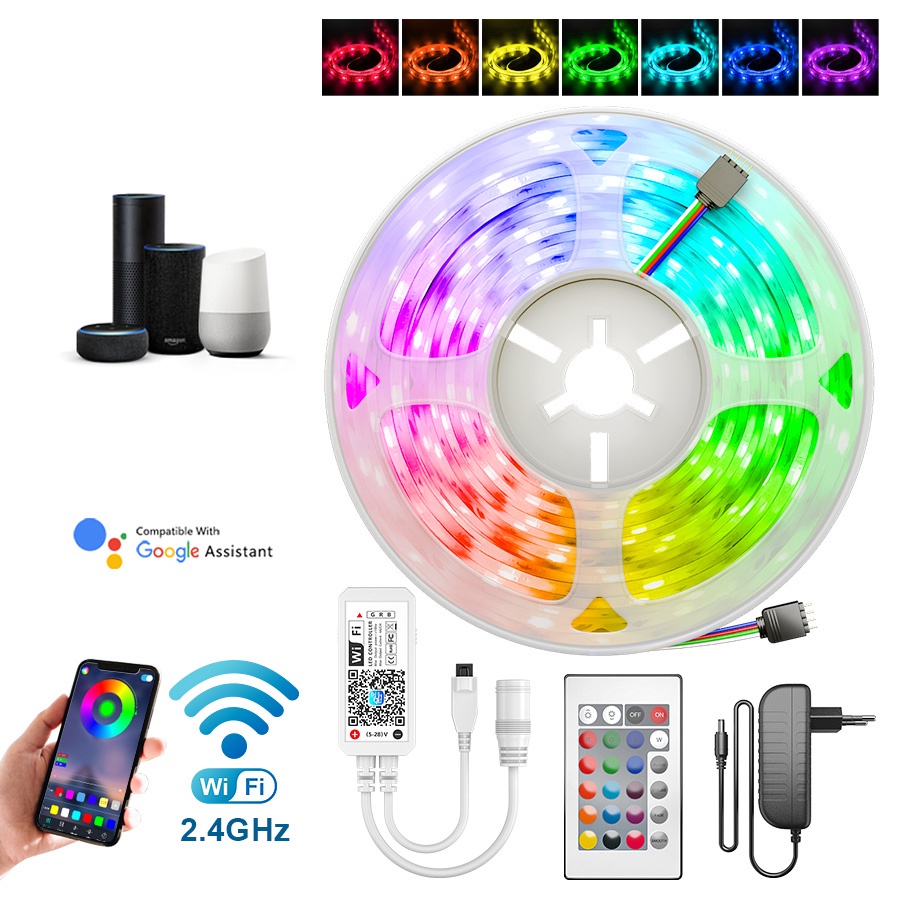 Fita LED WiFi 5M 10M 15M RGB SMD À Prova D'água 5050 2835 DC12V Diodo Cordão Flexível Wi-Fi ...