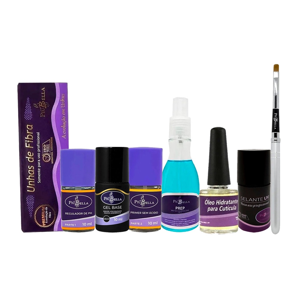 Kit De Unhas Completo Piu Bella + Fibra De Vidro + Pincel Para ...