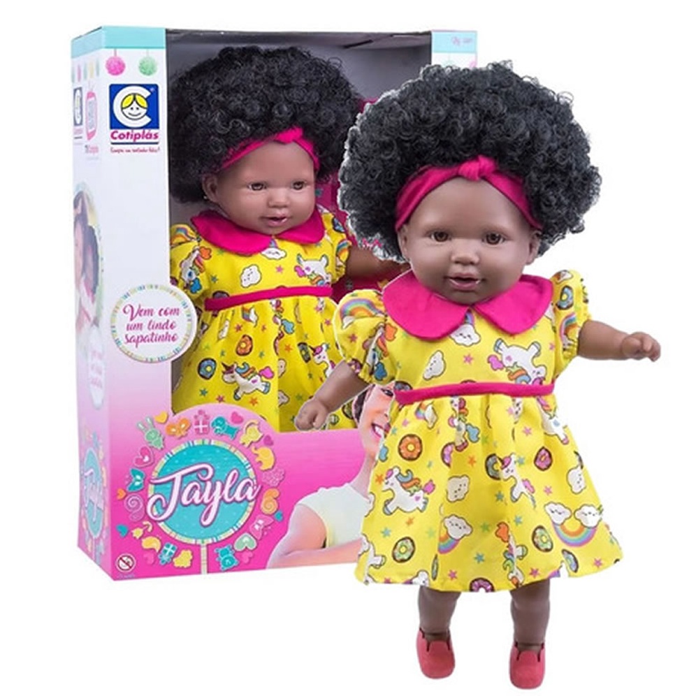 Boneca Infantil Tayla Negra Cachinho Tipo Reborn P/ Presente | Shopee ...