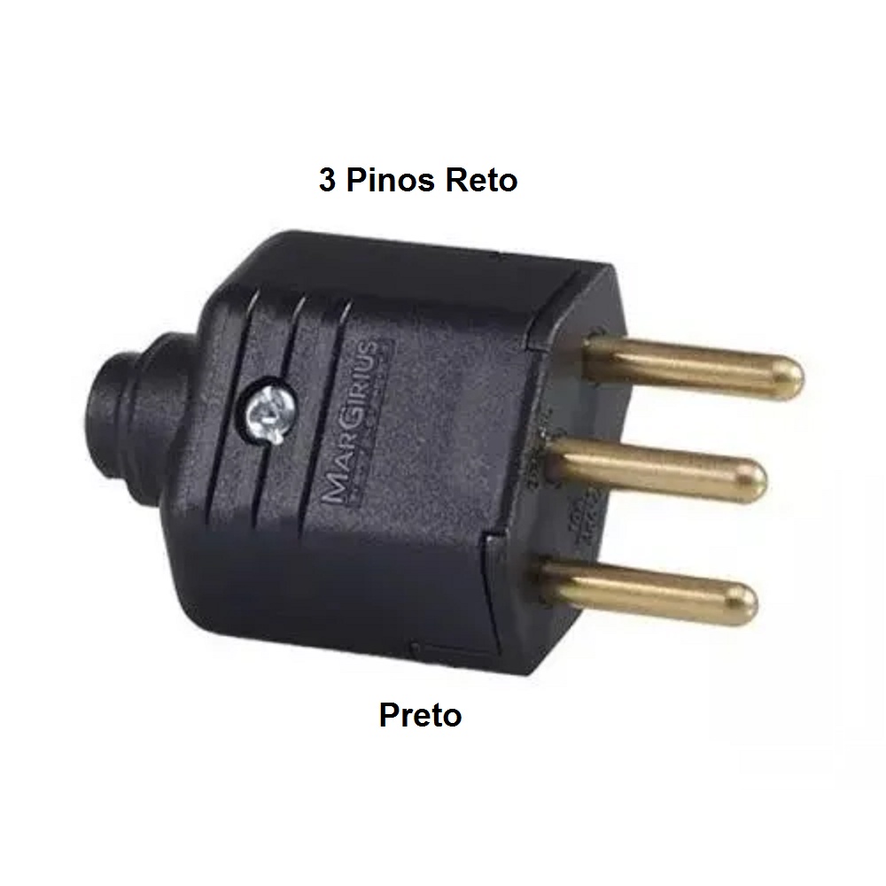 Plug 3 pinos 10A 180G Preto | Shopee Brasil