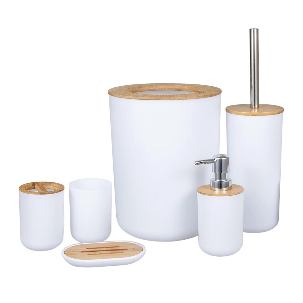 Kit De Banheiro 6 Peças - Design Moderno Plástico C/ Bambu - Desconto ...