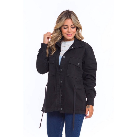 Jaqueta Parka Jeans Preta Feminina Pp Ao Xg | Shopee Brasil
