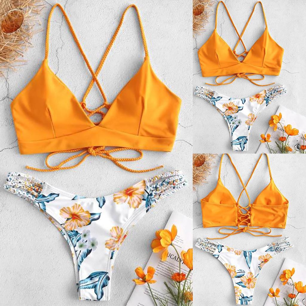 S L Conjunto De Roupas De Banho Roupas De Praia Biquíni Feminino Floral