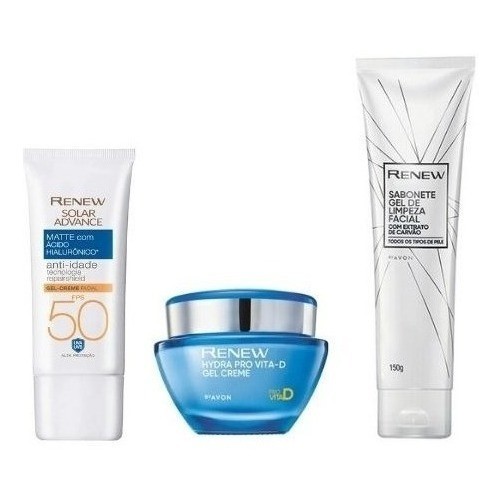 Combo Kit 3 Produtos Rosto Pele Cuidados Renew Hydra Pro Vita-d Gel ...