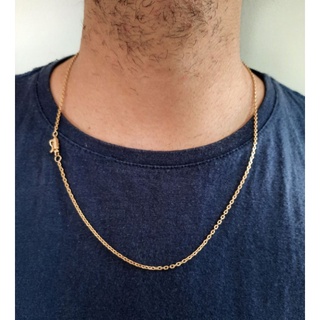 Corrente Masculina Cadeado Fininha Banhada a Ouro 24k 2mm 60cm | Shopee Brasil