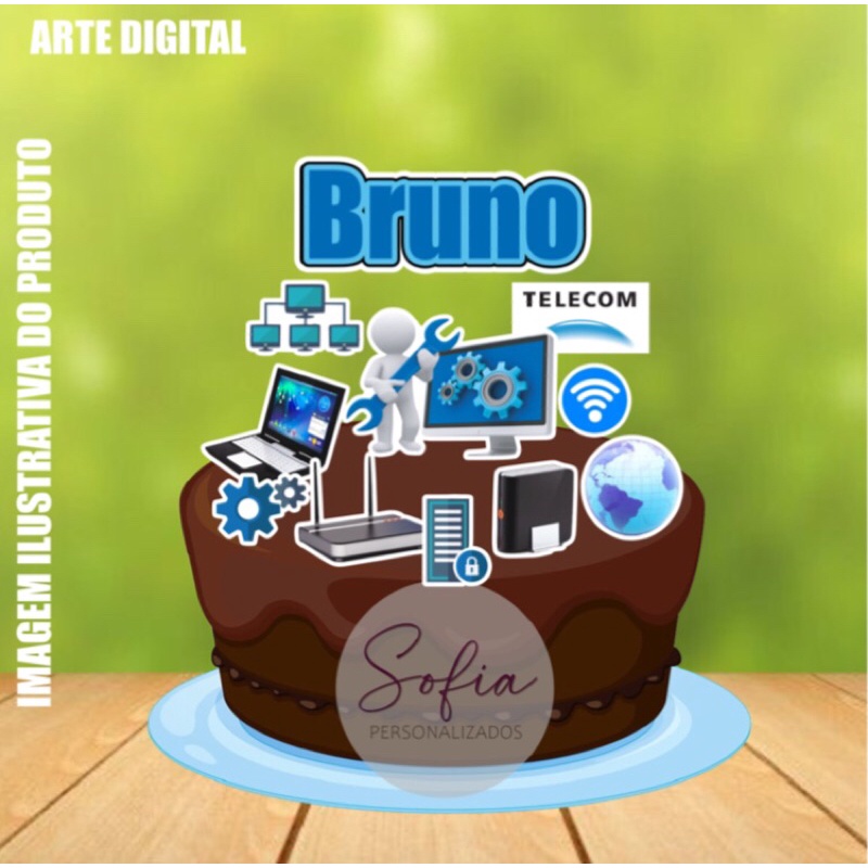 Topo de Bolo - Topper de Bolo Personalizado Aniversário Técnico Telecom ...