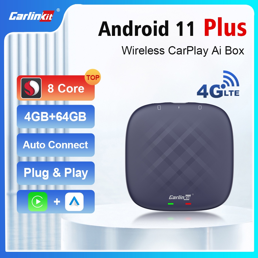 CarPlay Carlinkit Ai Box Plus Android 11 QCM 4 + 64GB 8-Core 6125 Auto 4G LTE SIM Wifi Conectar ...