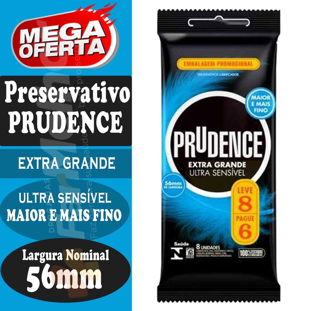 Preservativo Masculino Lubrificado Efeito Retardante Prudence Pacote Leve 8 Pague 6 Unidades ...