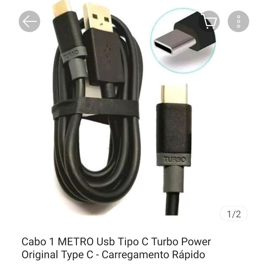 Cabo Usb-type C Turbo Power Original - Carreg.1 Metro Tipo C | Shopee ...