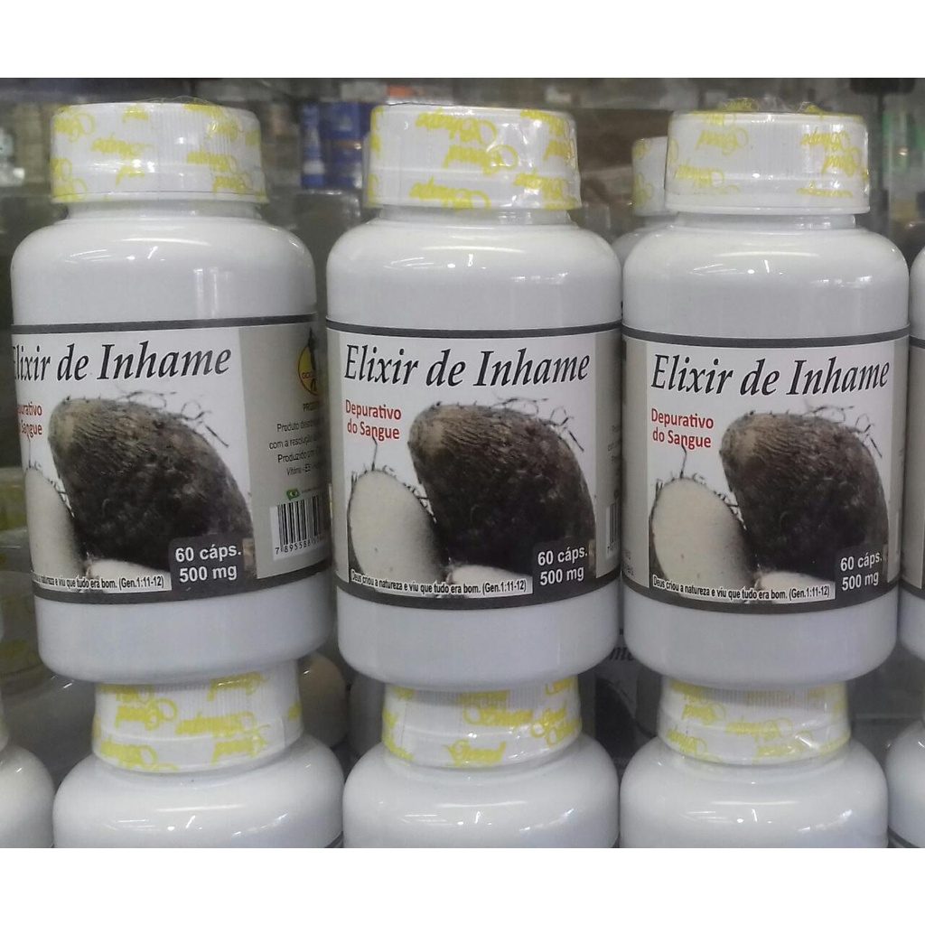 elixir de inhame 500mg 60 capsulas kit 3 frascos | Shopee Brasil