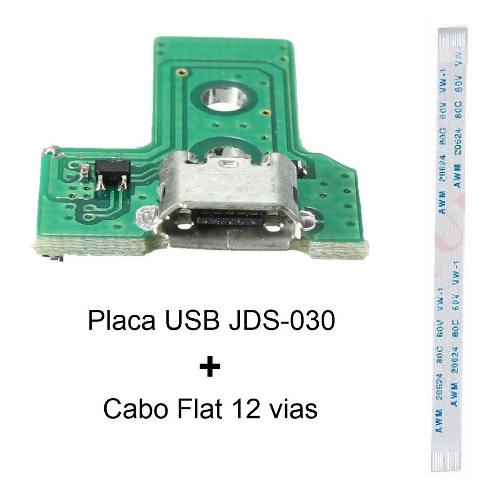 Placa Usb Conector Controle Ps4 Jds-030 + Cabo Flat 12 Vias | Shopee Brasil