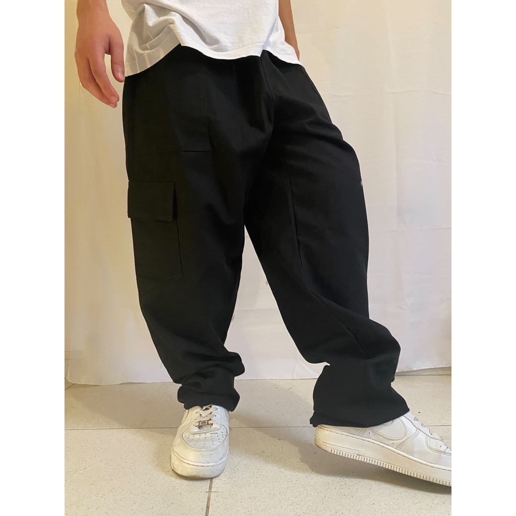 Calça Cargo Preto Unissex Skatista Estilo Streetwear