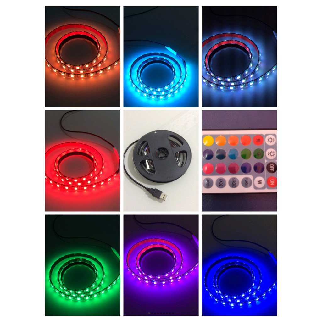 Fita de led rgb 5050 1 metro 60 leds PCB preto USB | Shopee Brasil