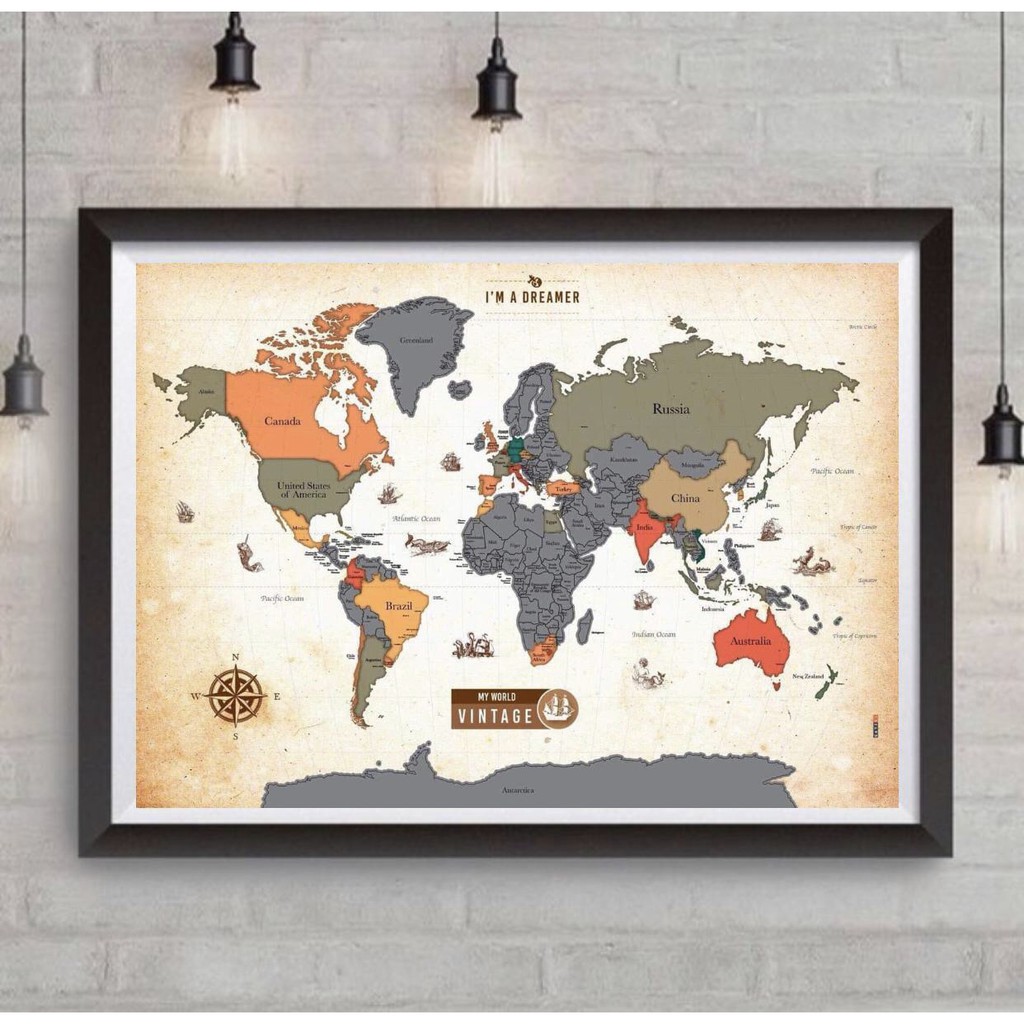 Mapa Mundi Raspadinha Vintage com tubo personalizado e palheta de ...
