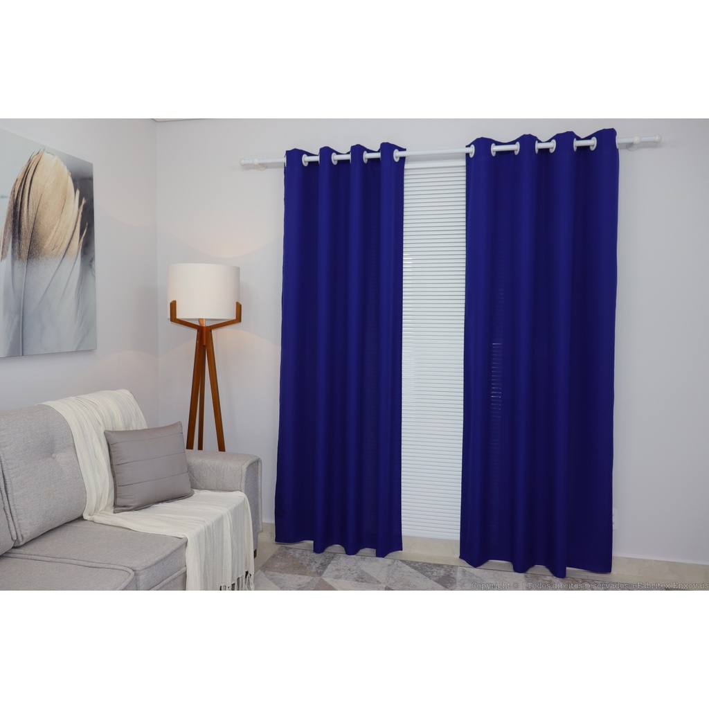 Cortina Lana Azul-royal Oxford 300x250 Para Sala/Quarto | Shopee Brasil