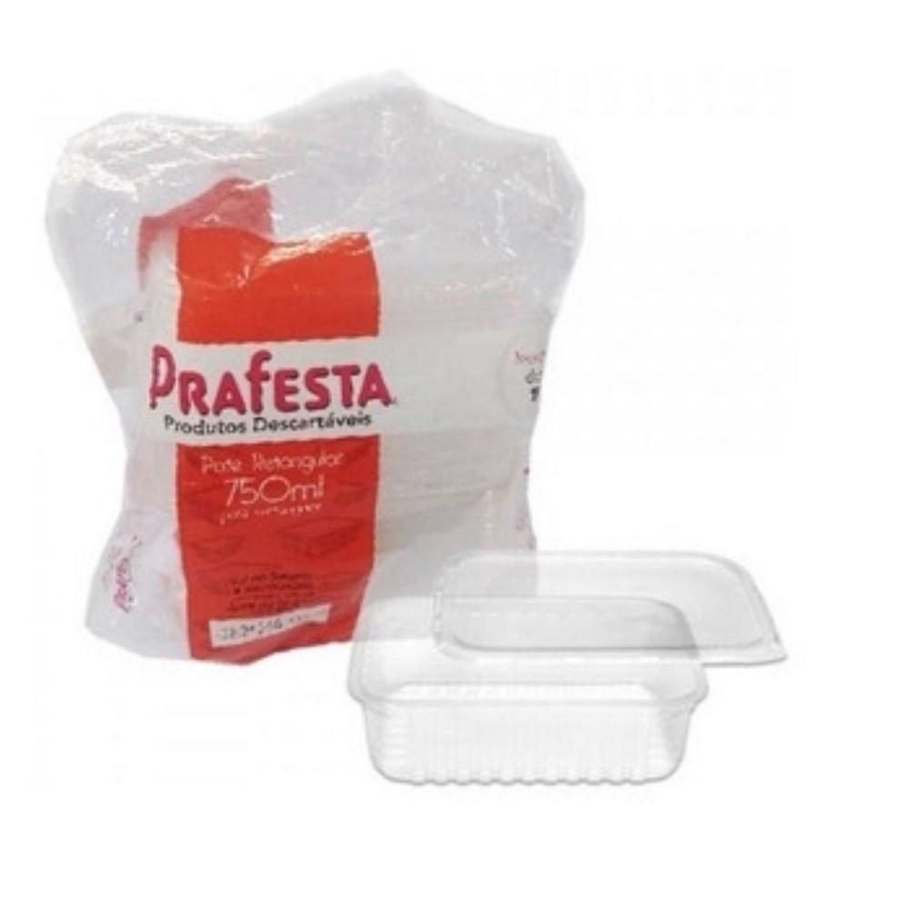 Pote Retangular transparente Prafesta 750ml Marmita Fit - Microondas/freezercom tampa cx24 Unid ...